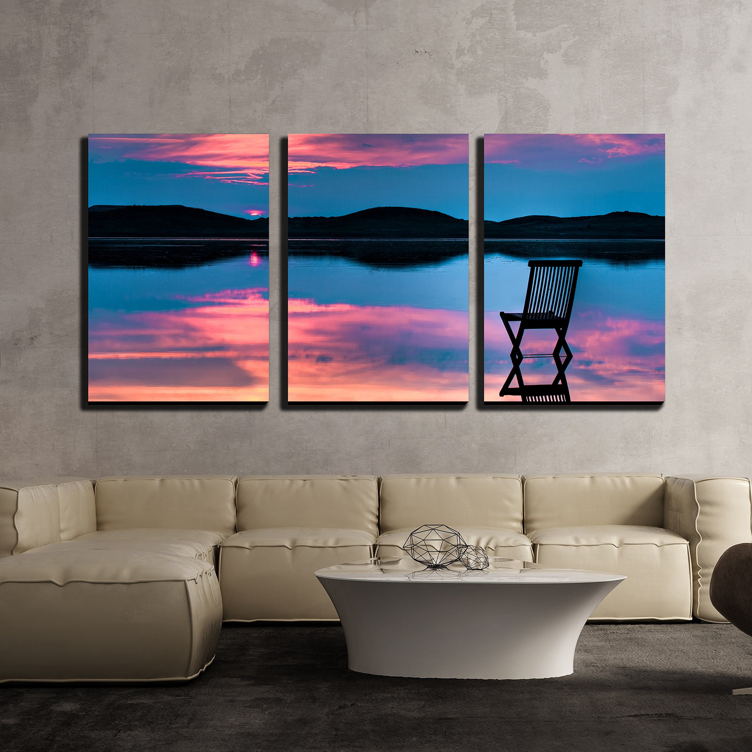 wall26 - 3 Piece Canvas Wall Art - Scenic View of Sunset Over Inlet and ...