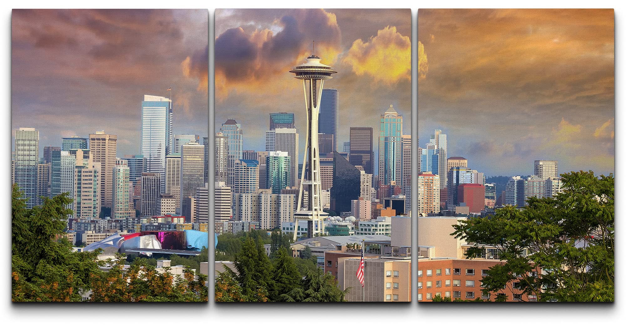 wall26 - 3 Piece Canvas Wall Art - Seattle Washington Cityscape Skyline ...