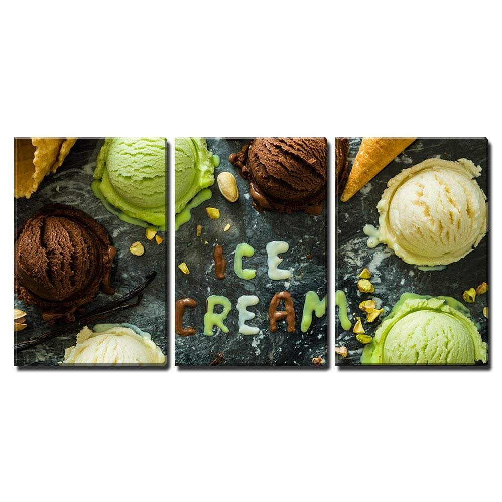 wall26 - 3 Piece Canvas Wall Art - Selection of Colorful Ice Cream ...