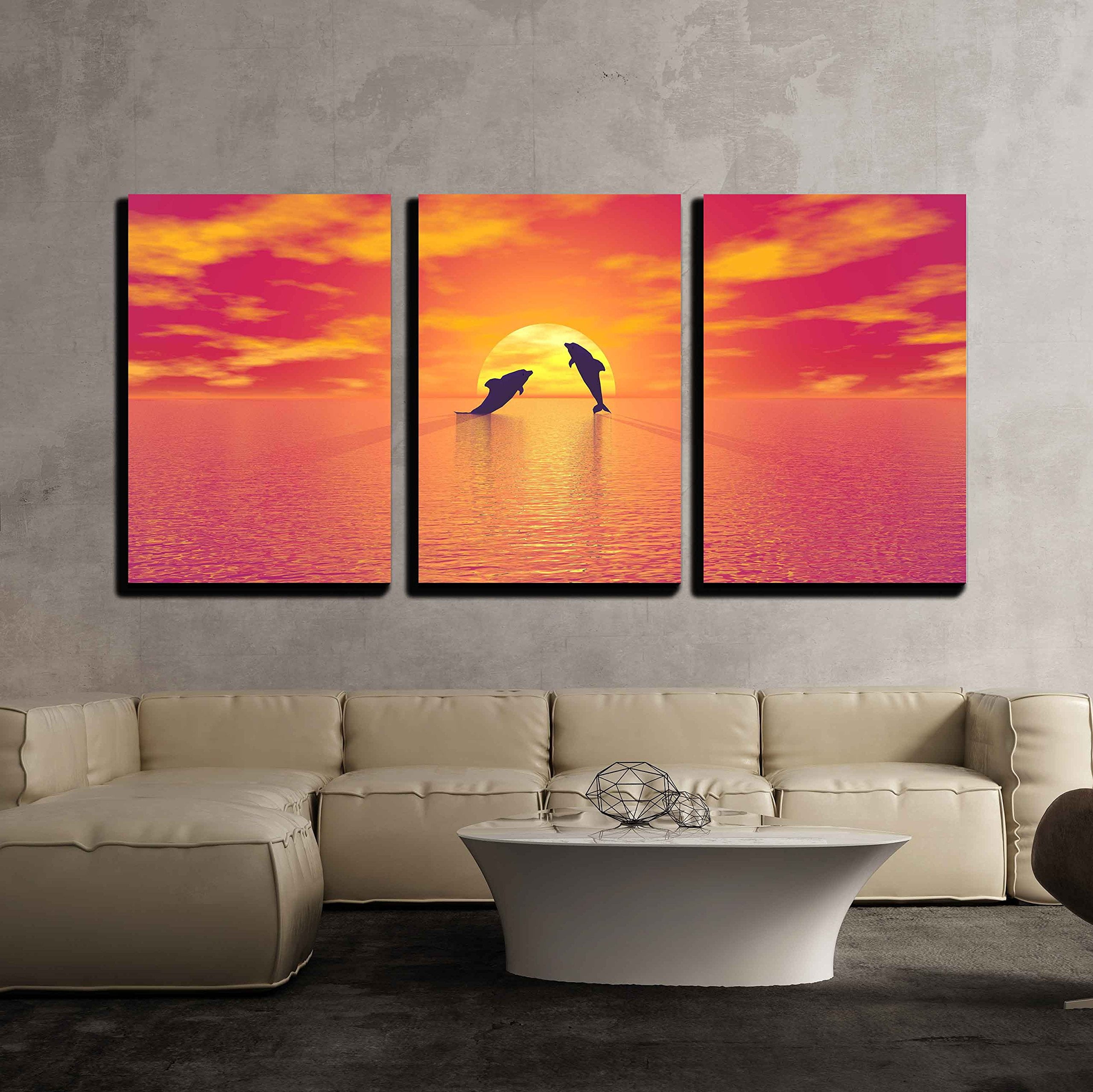 wall26-3 Piece Canvas Wall Art - Shadow of Two Small Dolphins Jumping ...