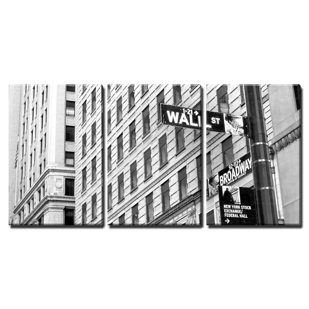 wall26 - 3 Piece Canvas Wall Art - Sign on Wall Street in New York City ...