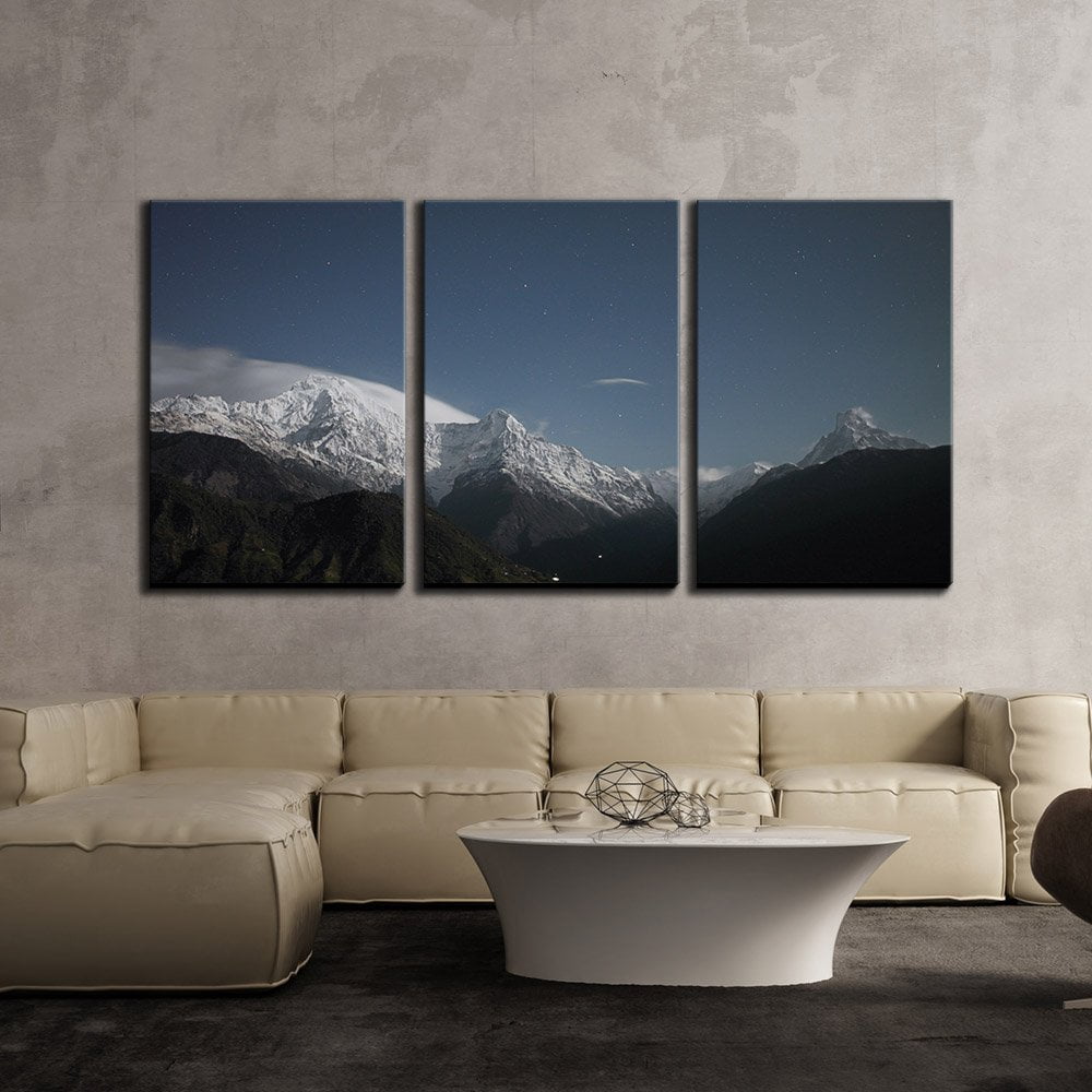 wall26 - 3 Piece Canvas Wall Art - Snow Covered Mountains Under Starry ...
