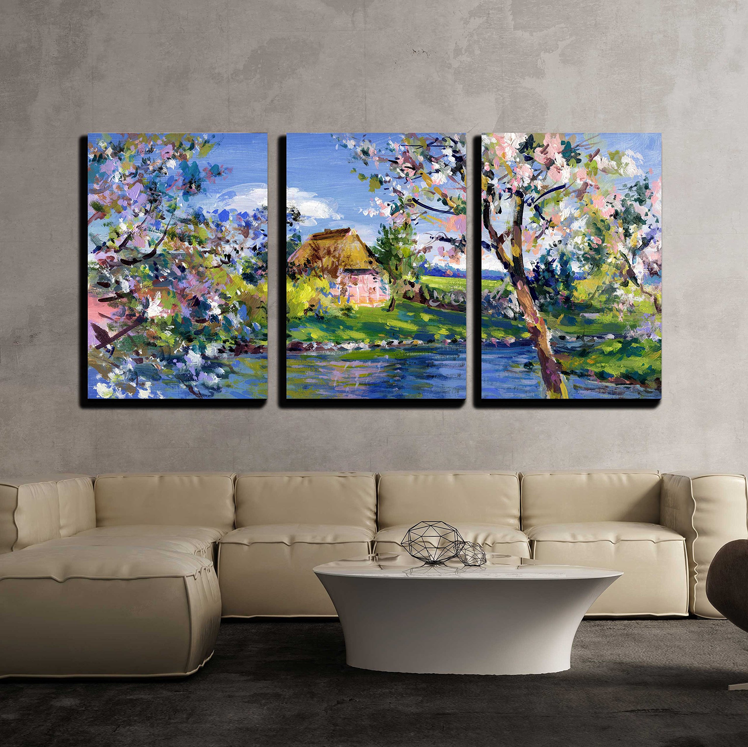 wall26 - 3 Piece Canvas Wall Art - Spring Motif Painting, Landscape in ...