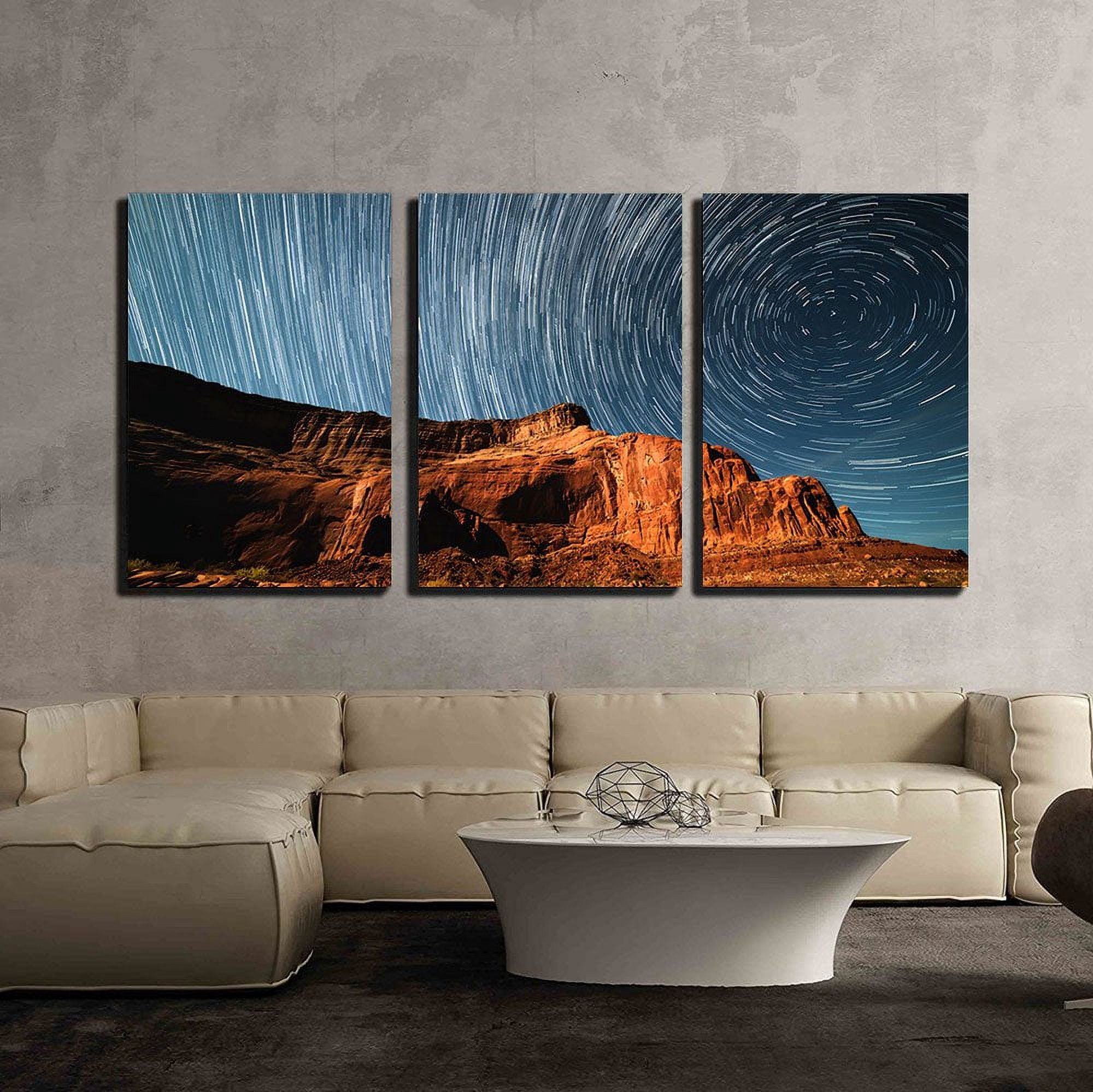 wall26 - 3 Piece Canvas Wall Art - Starry Night Sky Above The Mountain ...