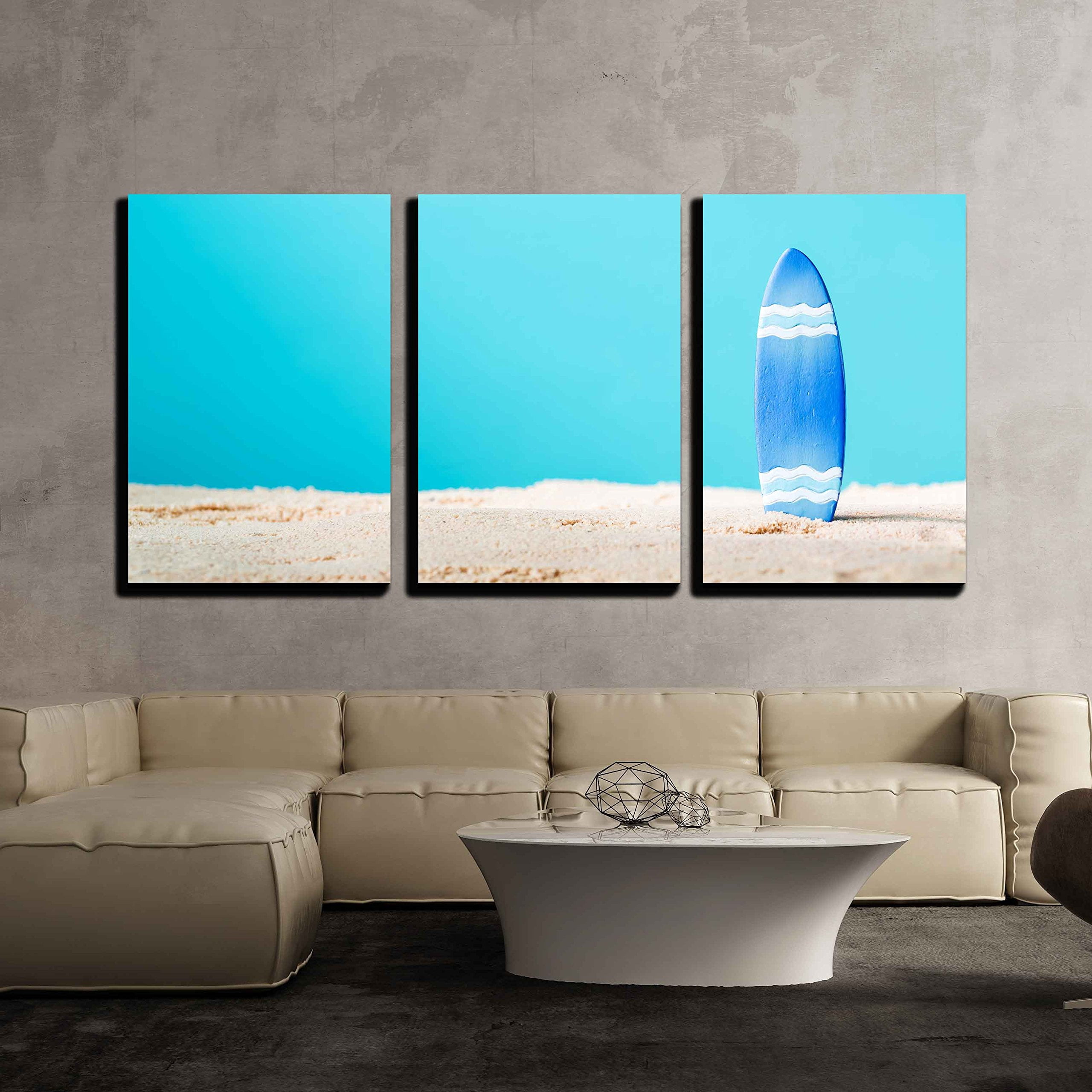 wall26 - 3 Piece Canvas Wall Art - Summer Theme with Surfboard on a ...