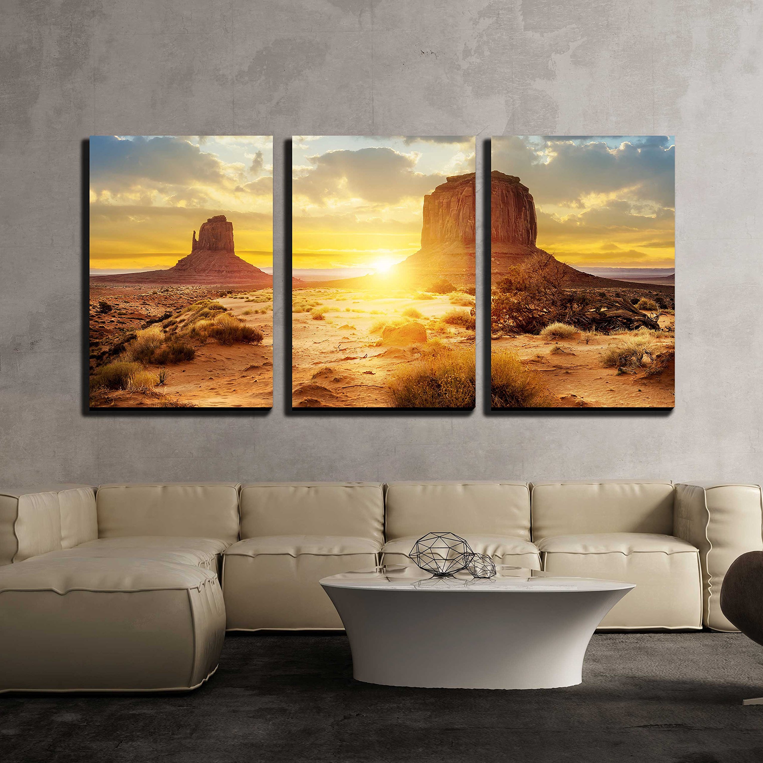wall26 - 3 Piece Canvas Wall Art - Sunset at The Sisters in Monument ...
