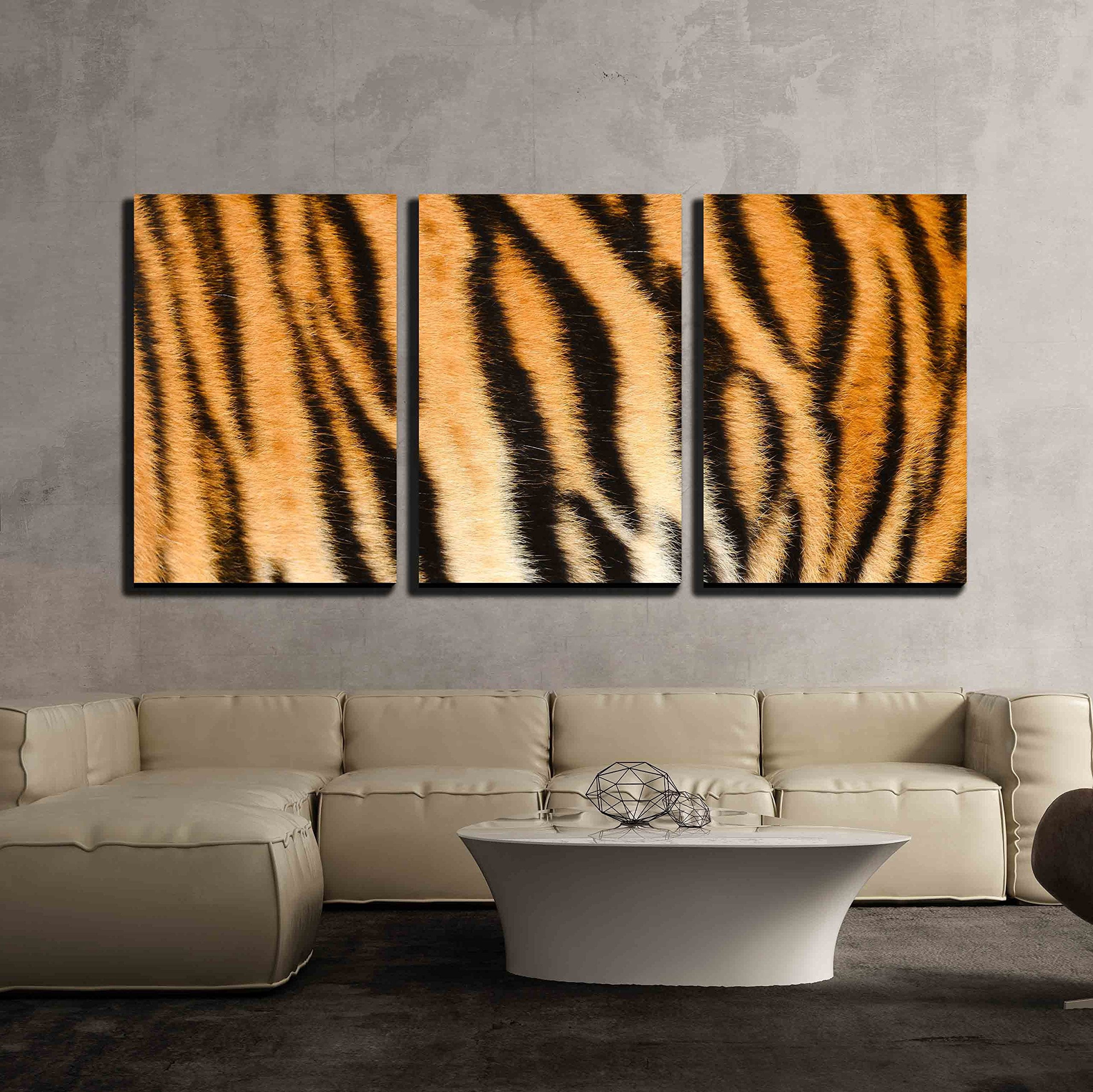 wall26 - 3 Piece Canvas Wall Art - Texture of Real Tiger Skin Fur ...