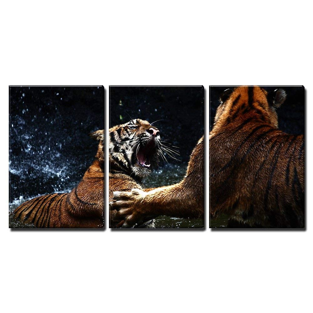 wall26 - 3 Piece Canvas Wall Art - Tiger Attack to Other Tiger - Modern ...