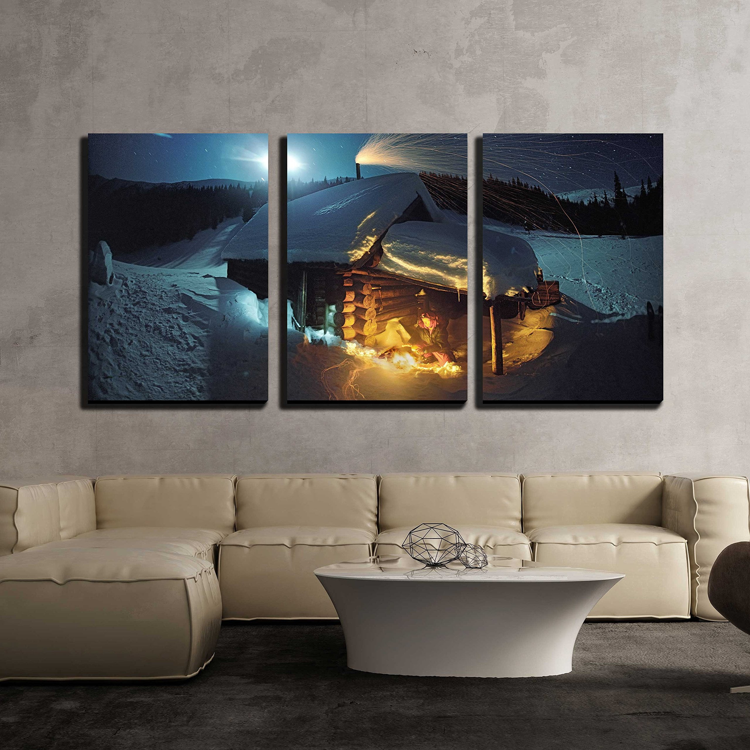 wall26 - 3 Piece Canvas Wall Art - Tourist Heated by The Fire in a Cold ...