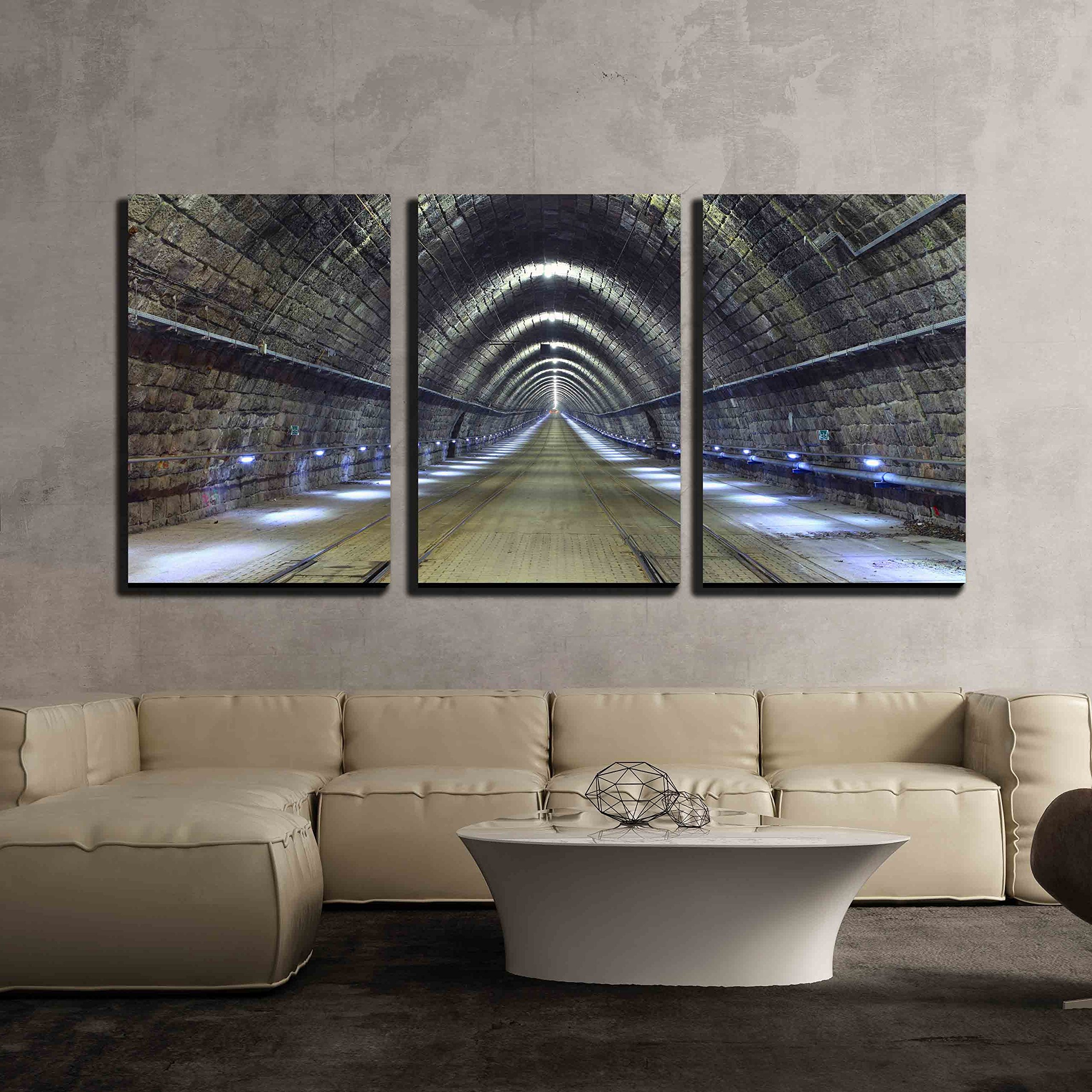wall26 - 3 Piece Canvas Wall Art - a Train Disappearing into a Tunnel ...