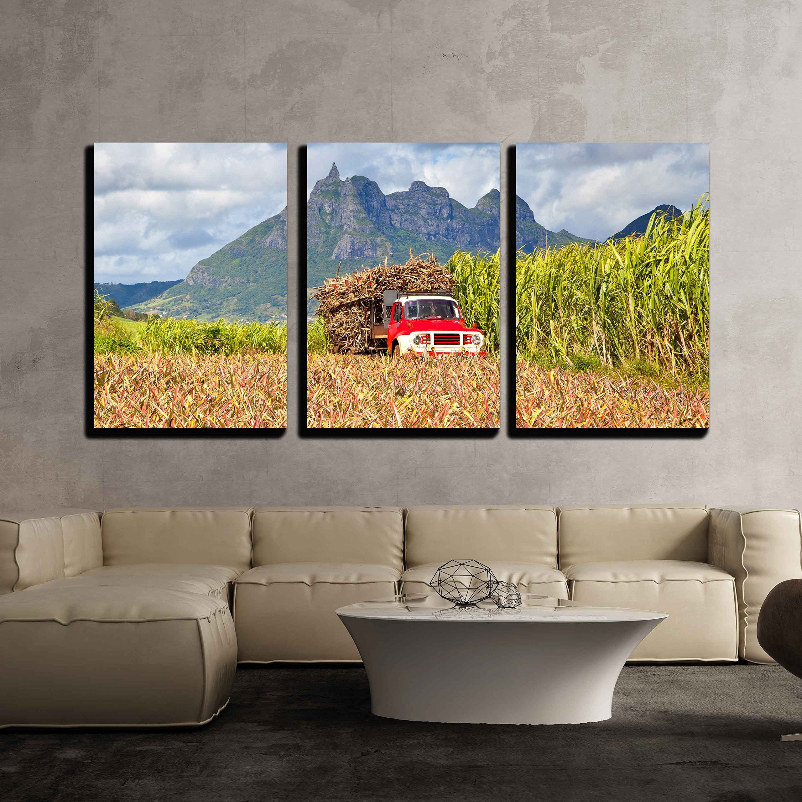wall26 - 3 Piece Canvas Wall Art - Truck with Sugar Cane at Mauritius ...