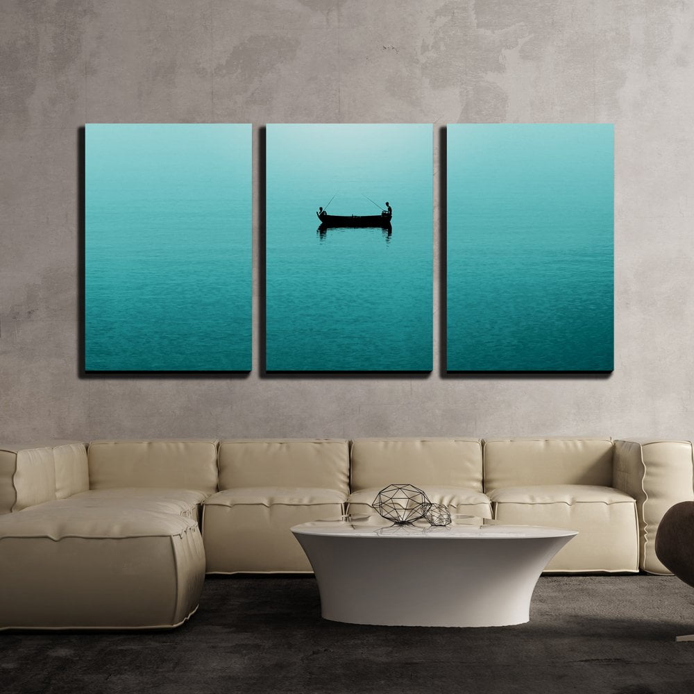 wall26 - 3 Piece Canvas Wall Art - Two Persons Fishing in a Boat on ...