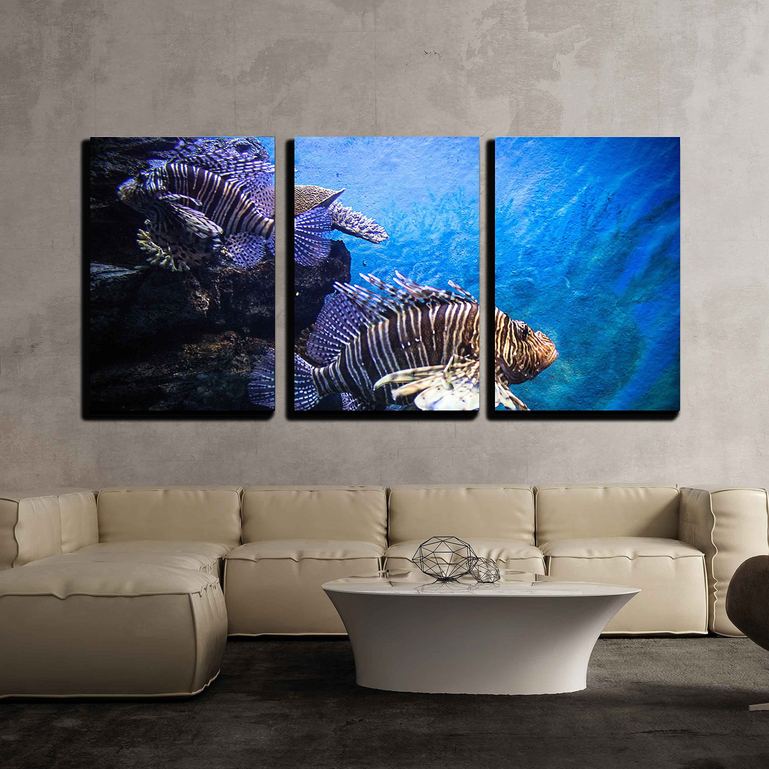 wall26 - 3 Piece Canvas Wall Art - Underwater Landscape with Fishes in ...