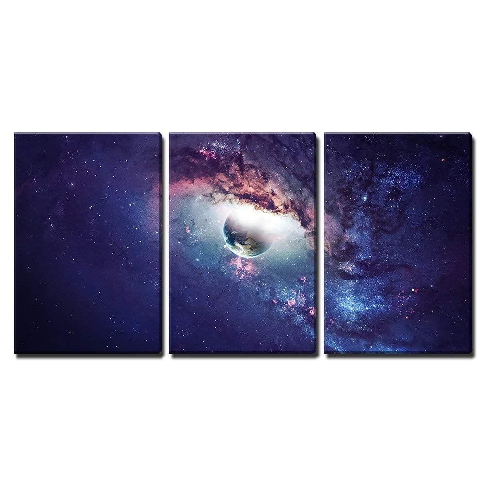 wall26 - 3 Piece Canvas Wall Art - Universe Scene with Planets, Stars ...