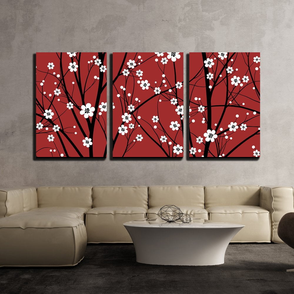 wall26 - 3 Piece Canvas Wall Art - Vector - Cherry Tree Seamless ...
