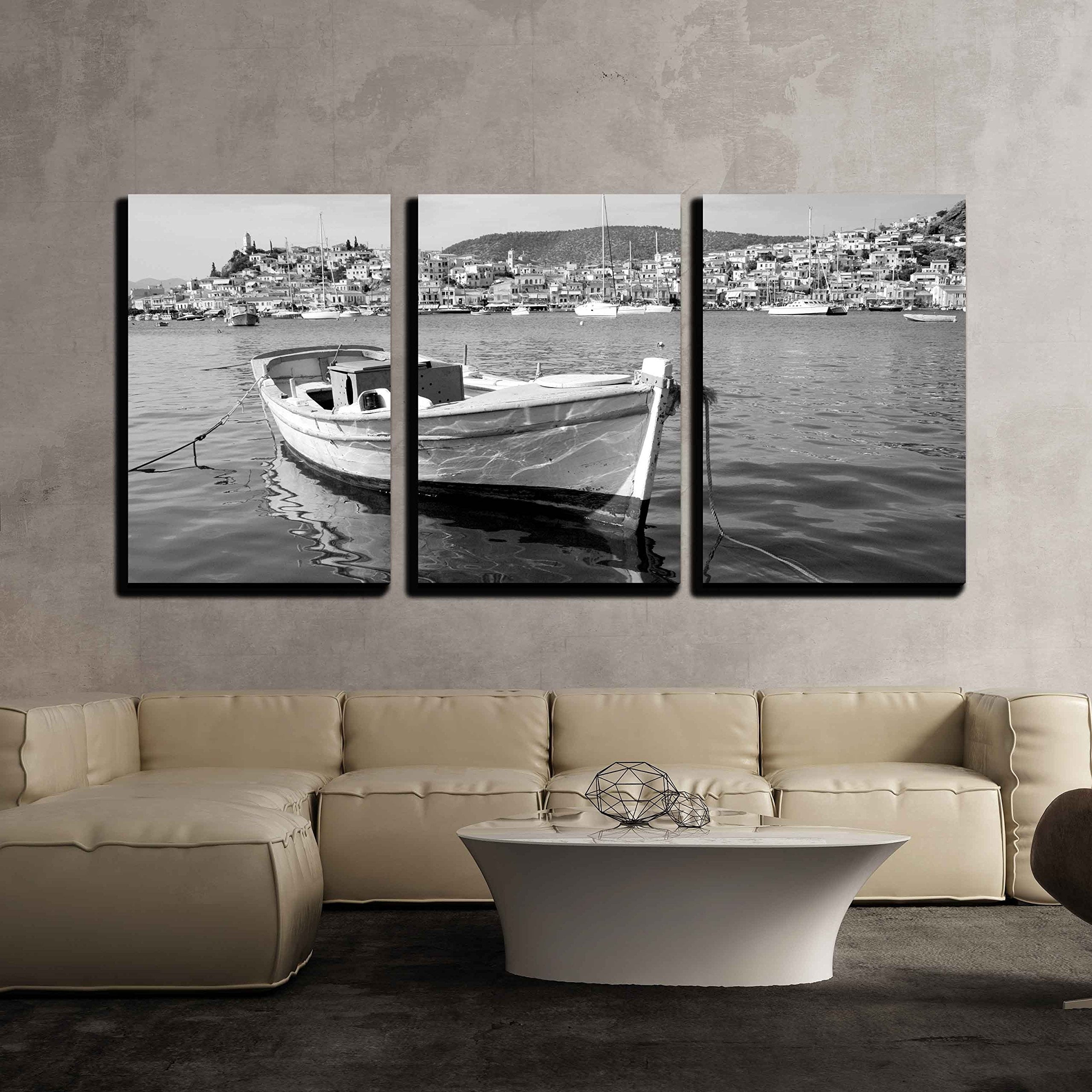 wall26 - 3 Piece Canvas Wall Art - View of Poros Island, Greece and ...