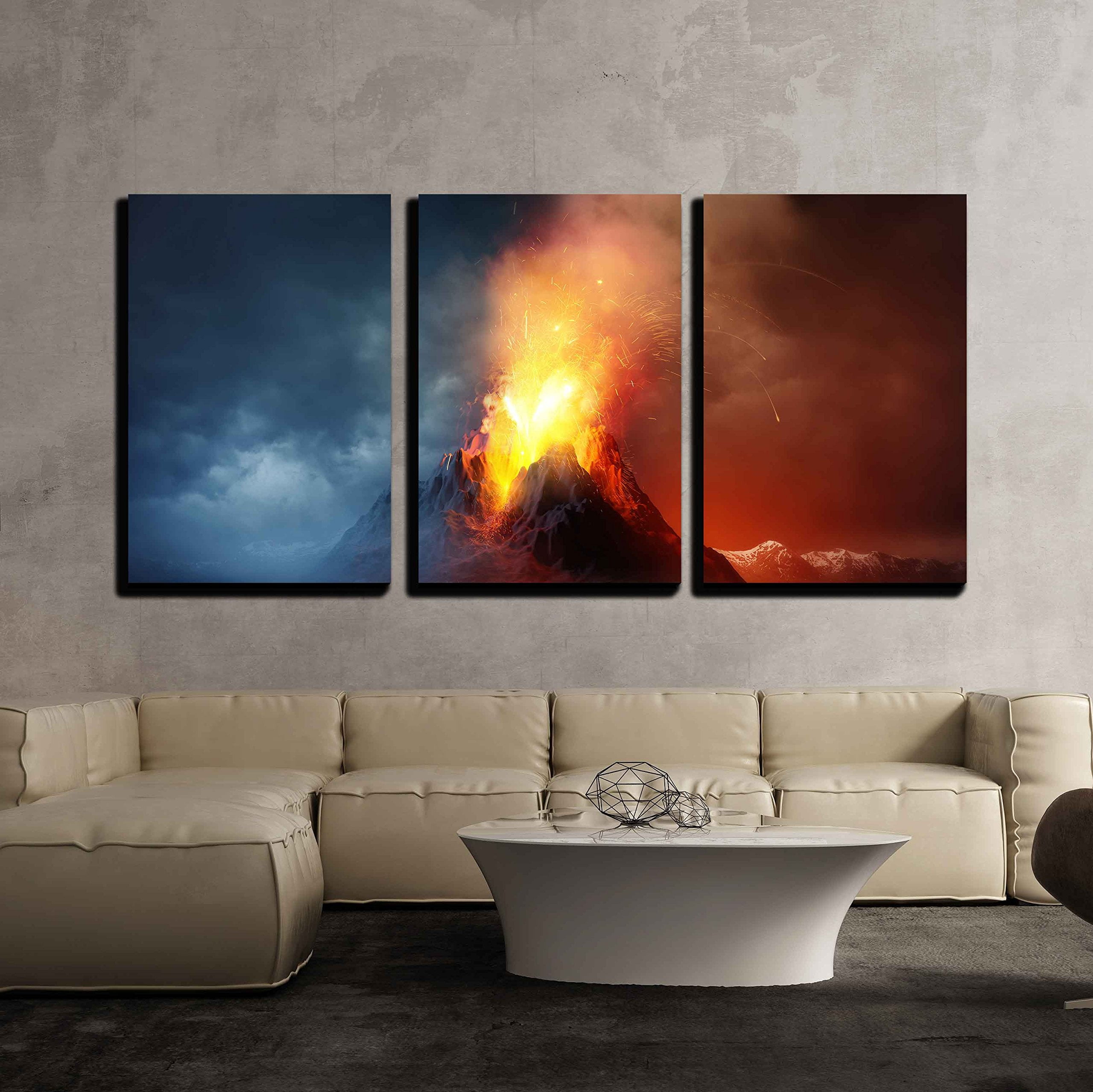 wall26 - 3 Piece Canvas Wall Art - Volcano Eruption. a Large Volcano ...