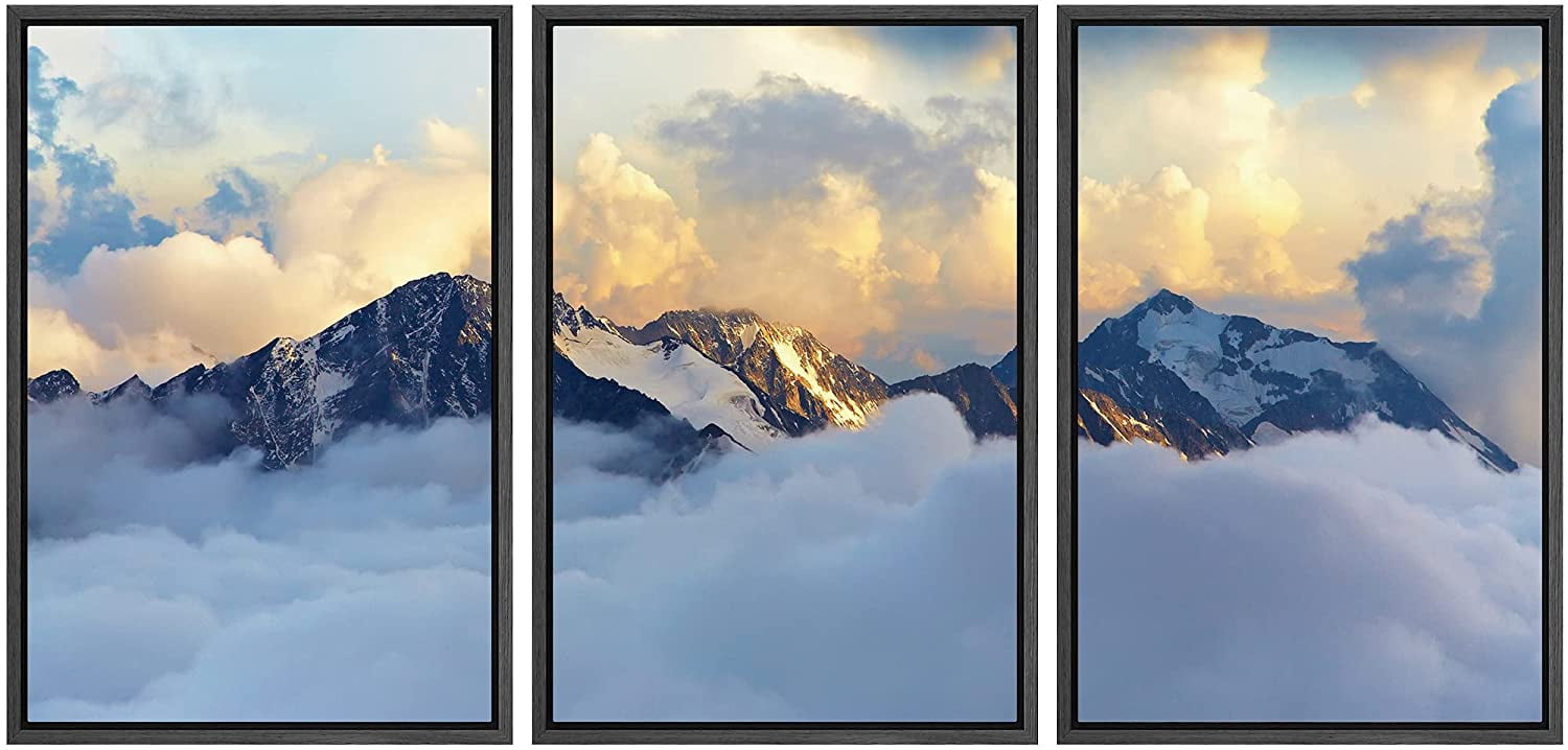 wall26 - 3 Piece Framed Canvas Wall Art - Alpine Landscape with Peaks ...