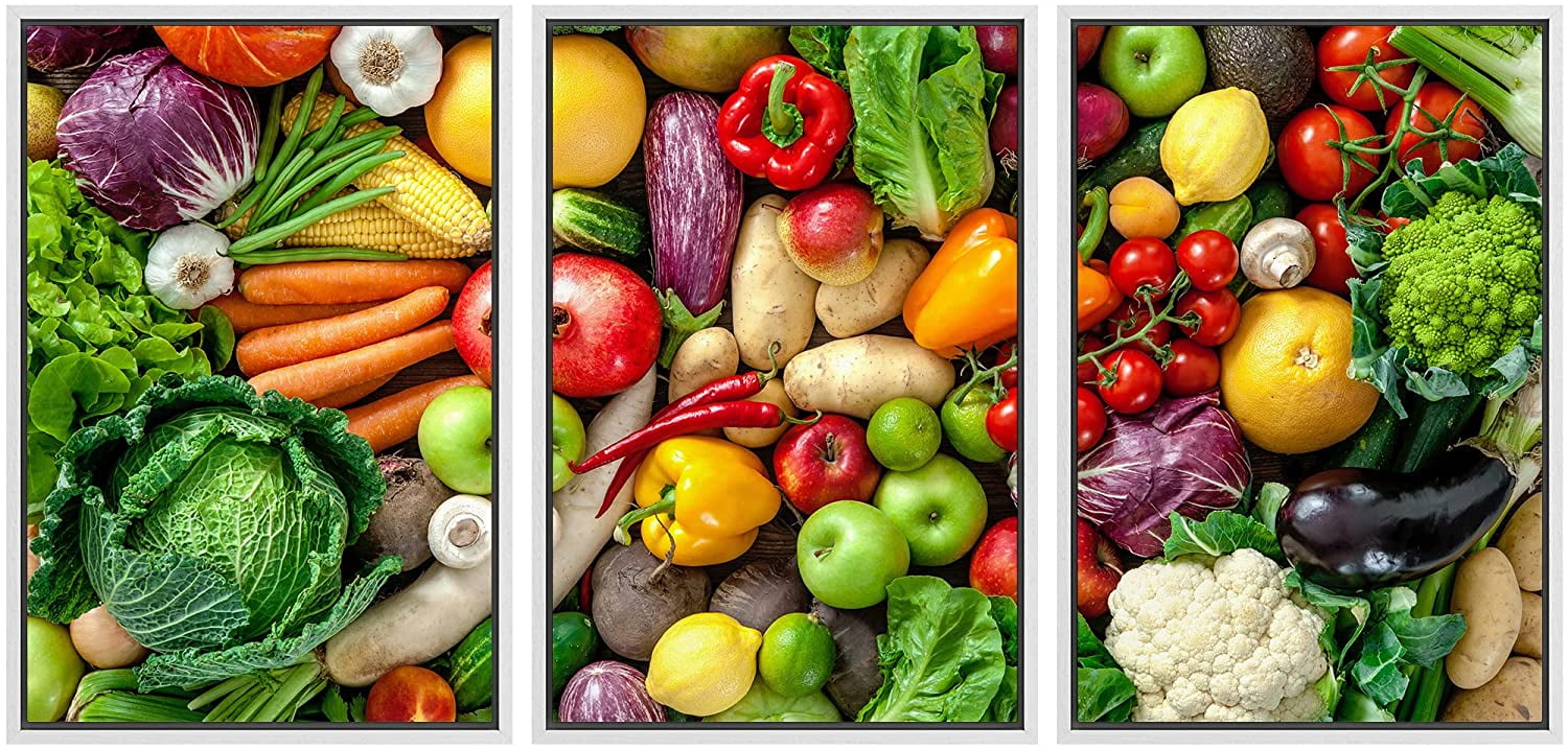 wall26 - 3 Piece Framed Canvas Wall Art - Assortment of Fresh Fruits ...
