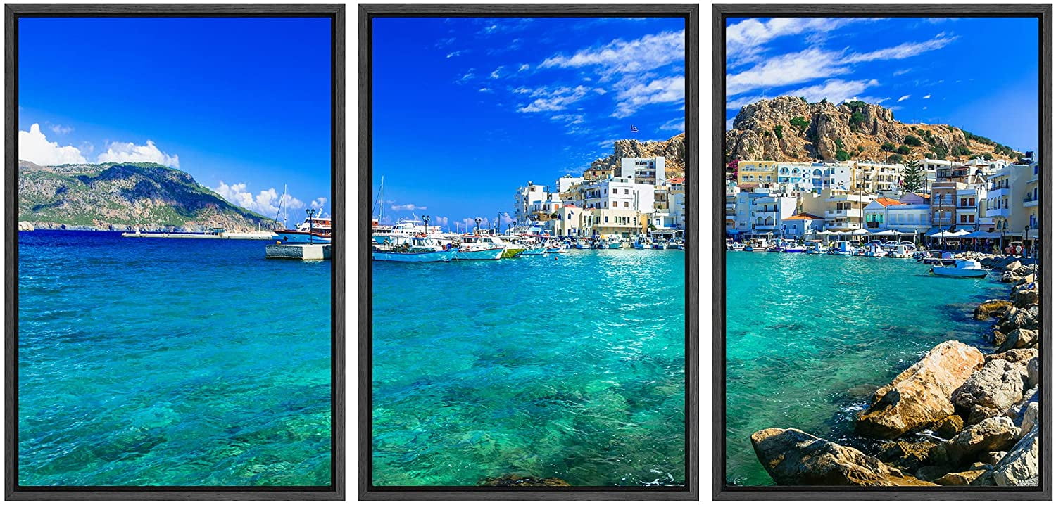 wall26 - 3 Piece Framed Canvas Wall Art - Beautiful Islands of Greece ...