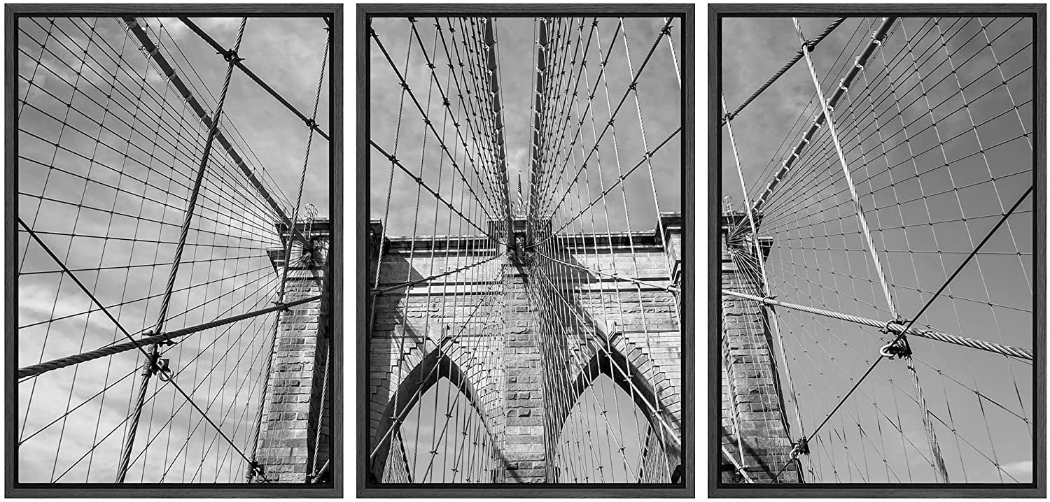 wall26 - 3 Piece Framed Canvas Wall Art - Brooklyn Bridge New York City ...