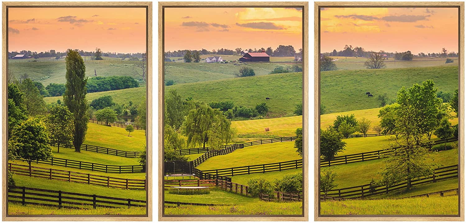 wall26 - 3 Piece Framed Canvas Wall Art - Evening Scene in Kentucky ...