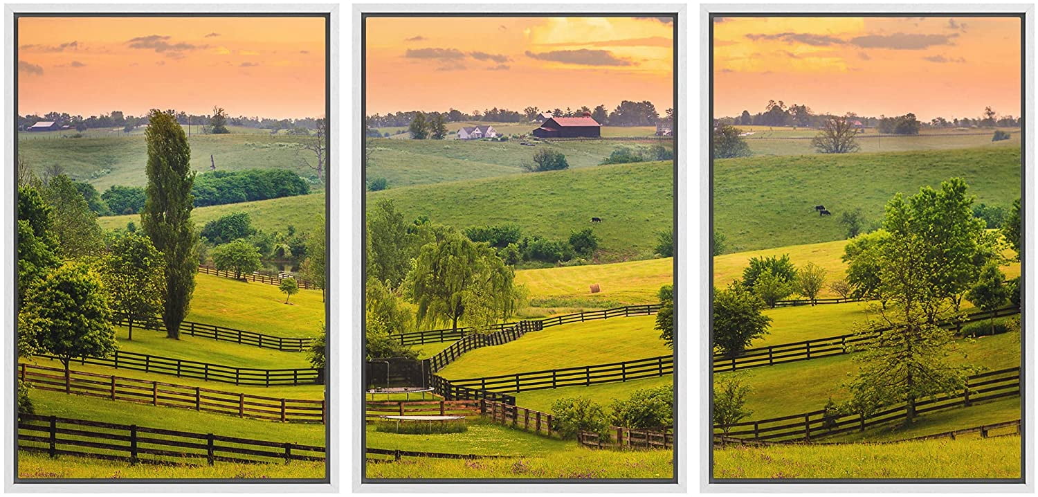 wall26 - 3 Piece Framed Canvas Wall Art - Evening Scene in Kentucky - Modern Home Art Stretched ...