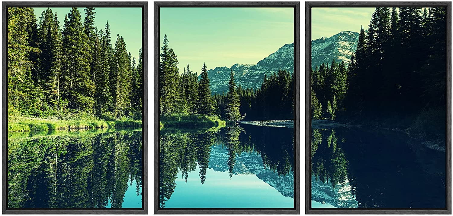 wall26 3 Piece Framed Canvas Wall Art - Glacier National Park, Montana ...