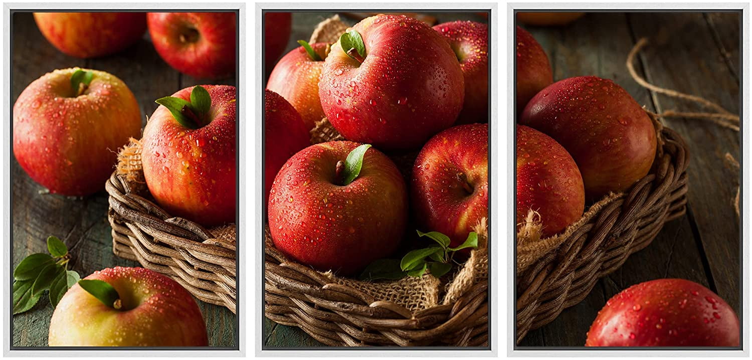 wall26 - 3 Piece Framed Canvas Wall Art - Raw Red Fuji Apples in a ...