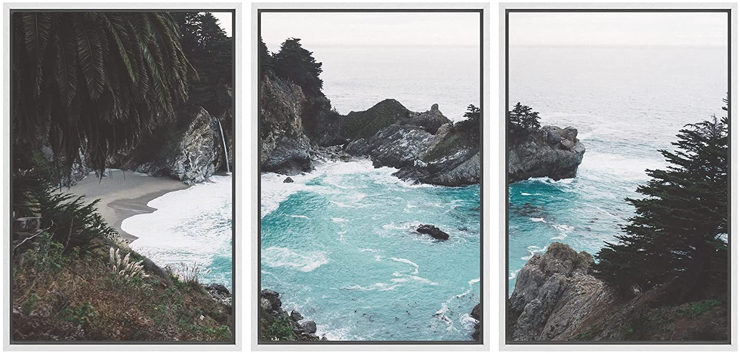 wall26 - 3 Piece Framed Canvas Wall Art - Sea Bay with Rocks,Waves ...