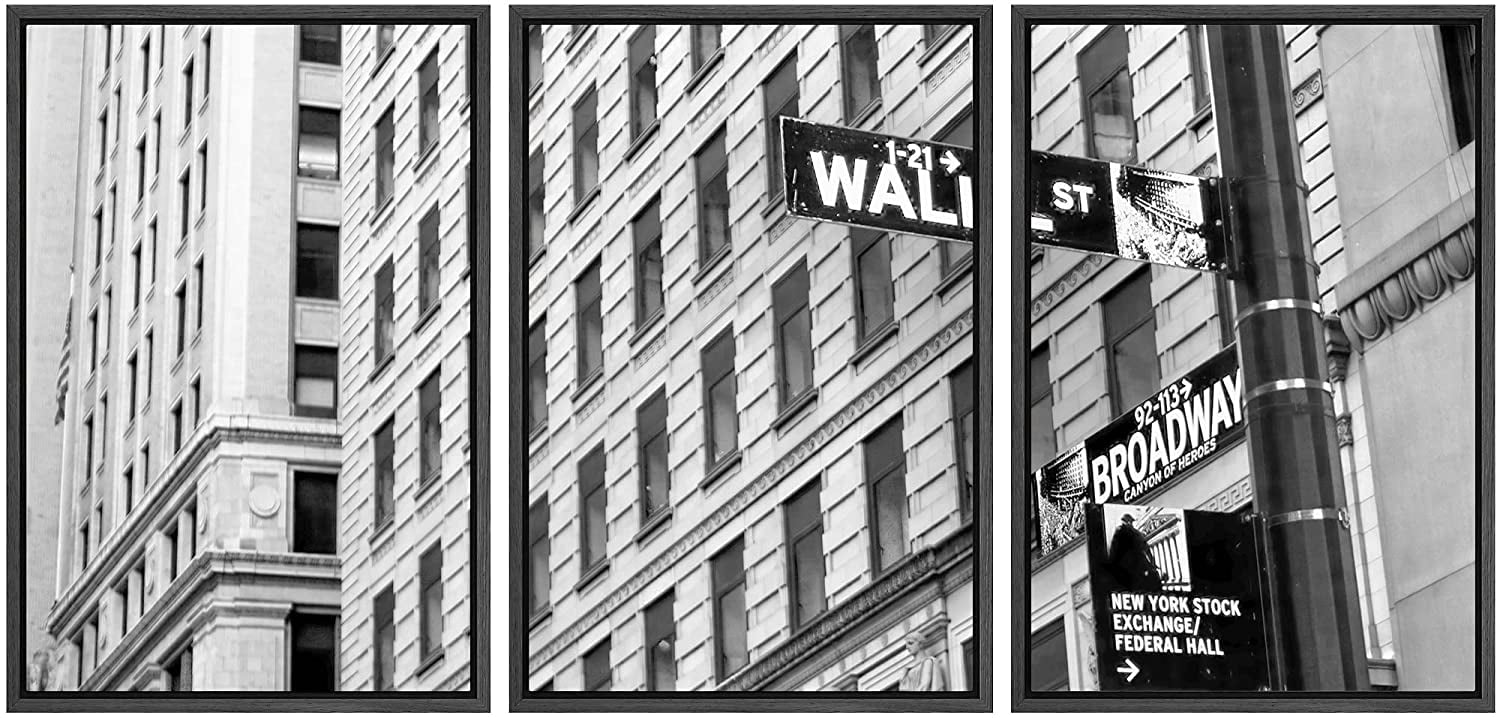 wall26 - 3 Piece Framed Canvas Wall Art - Sign on Wall Street in New ...
