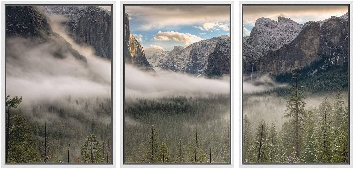 wall26 - 3 Piece Framed Canvas Wall Art - The Sun Peaks Over The ...