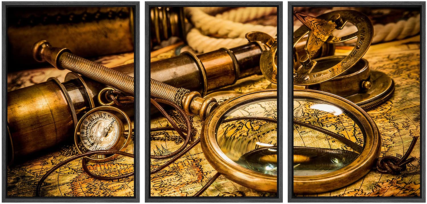 wall26 - 3 Piece Framed Canvas Wall Art - Vintage Magnifying Glass ...