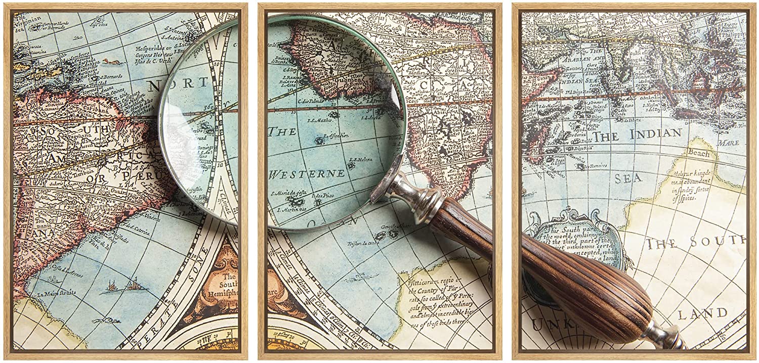 wall26 - 3 Piece Framed Canvas Wall Art - Vintage Magnifying Glass on ...