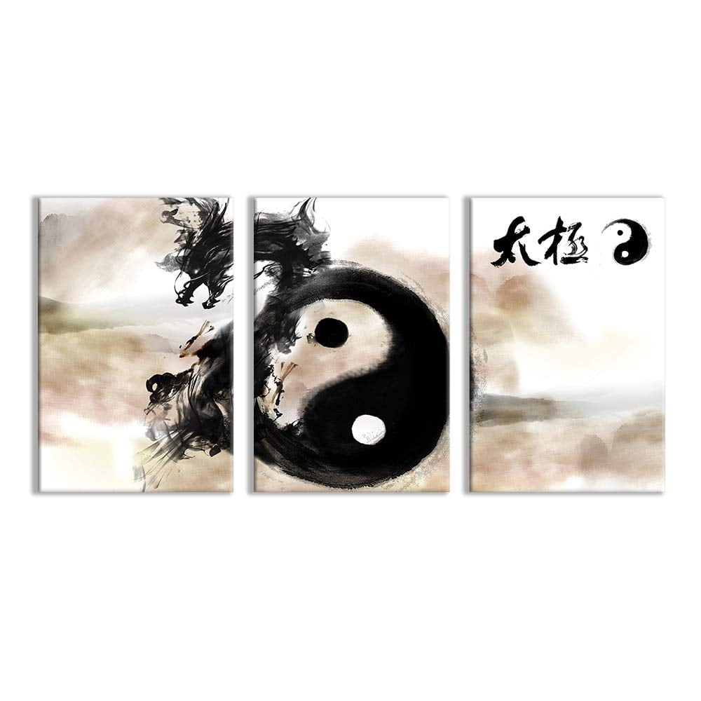 wall26 - 3 Plane Canvas Wall Art - Tai Chi Dragon East Style Ink ...