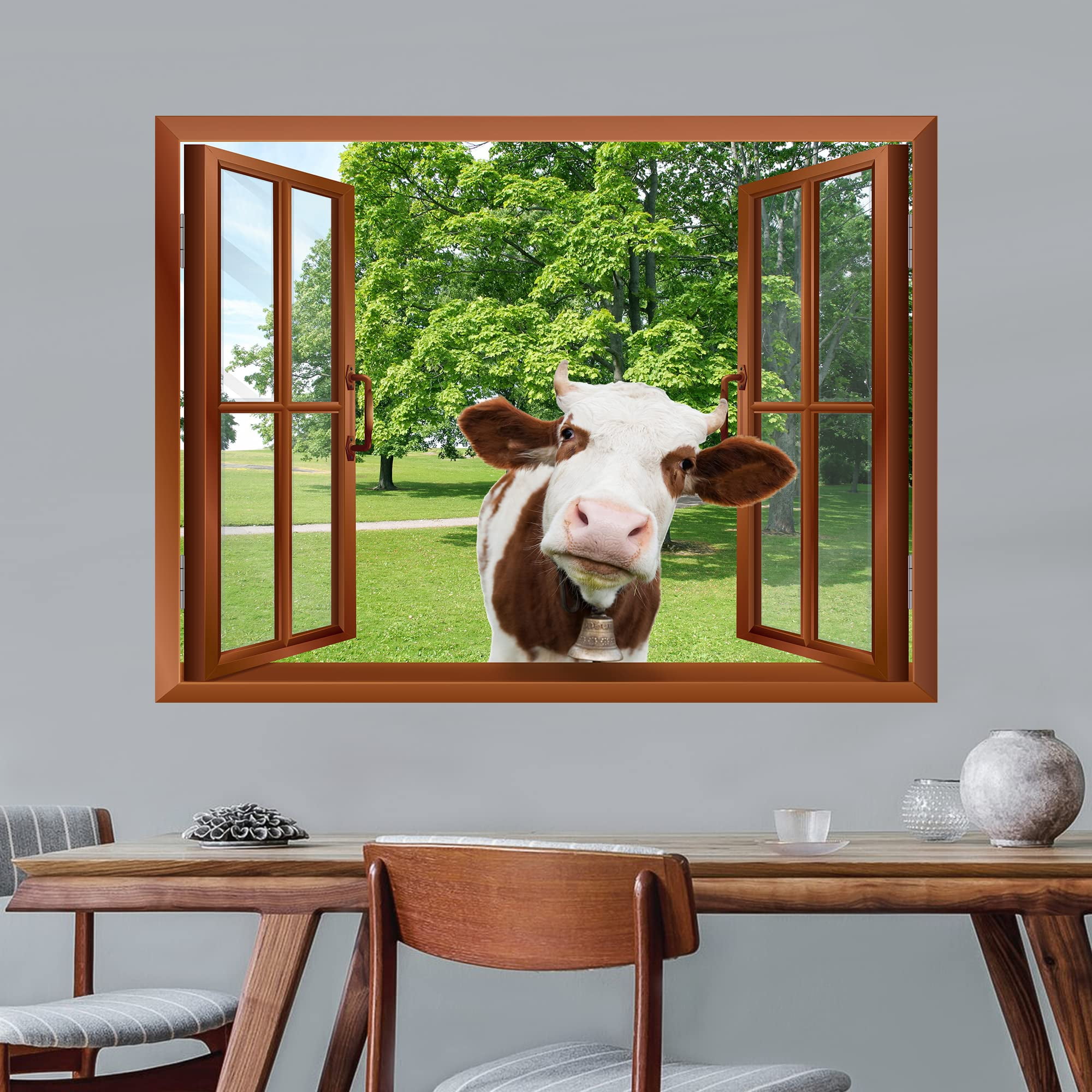 wall26 - A Cow Sticking its Head into an Open Window | Removable Wall ...