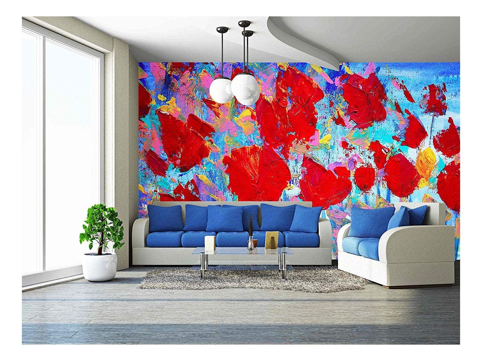 wall26 - Abstract Red Flowers Painting on Canvas with Acrylic Colours.I ...