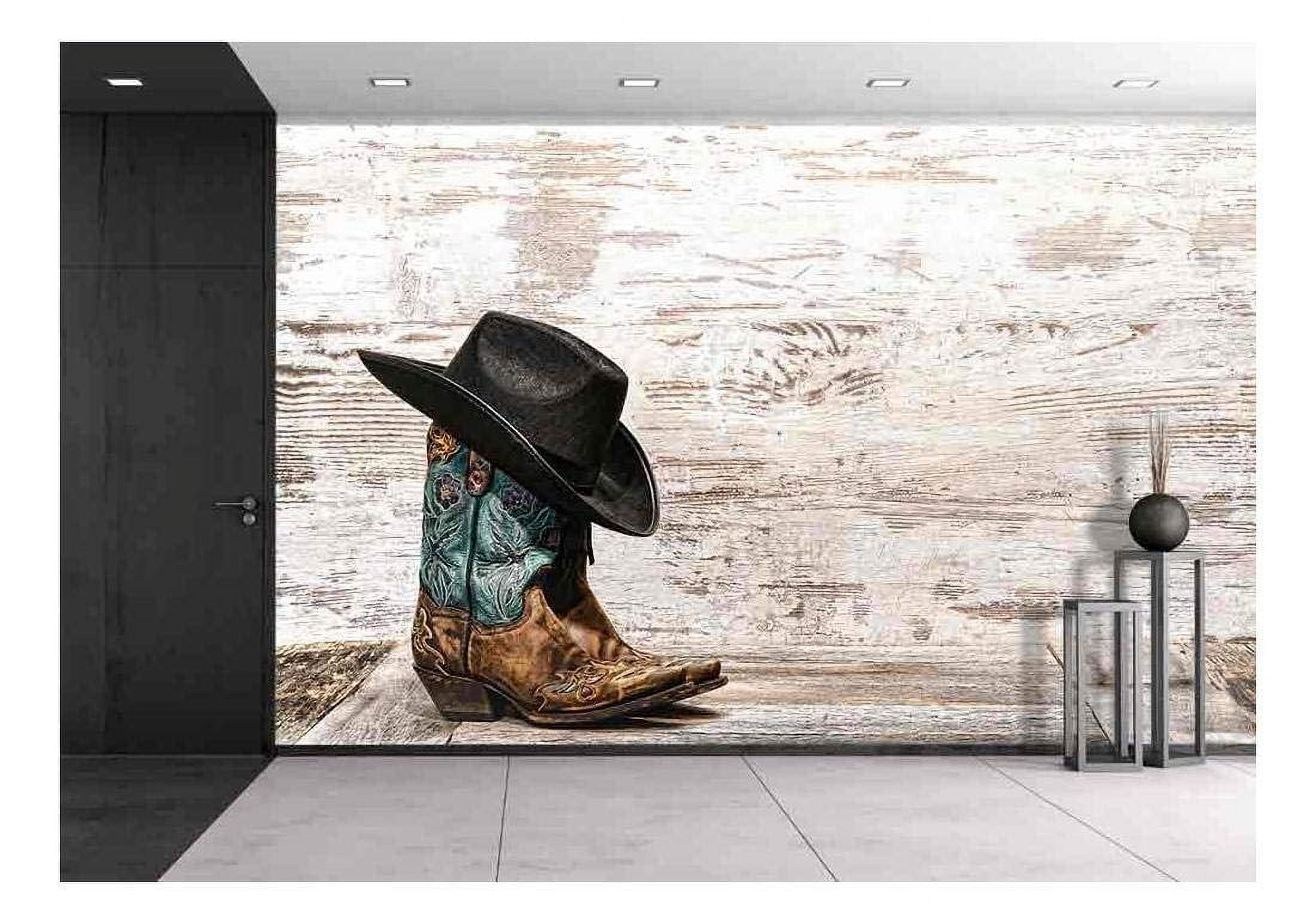wall26 - American West Rodeo Black Cowboy Hat ATOP Pair of Designer ...