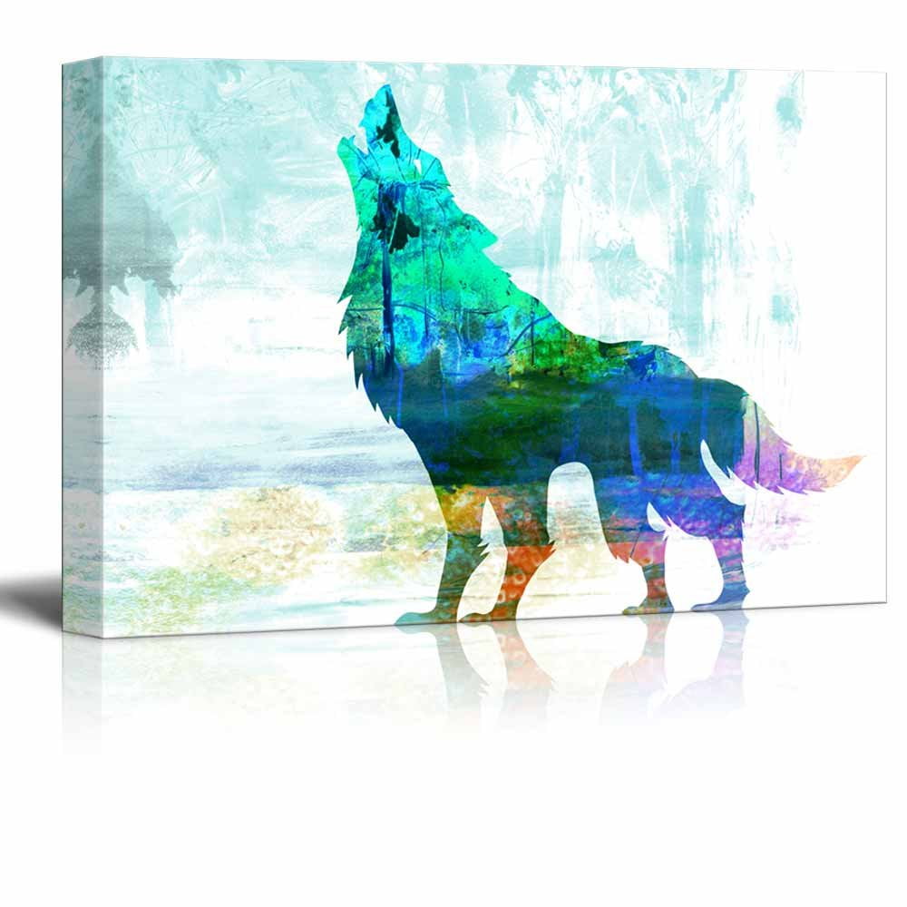wall26 - Animal Theme Canvas Wall Art - A Double Exposure Howling Wolf ...