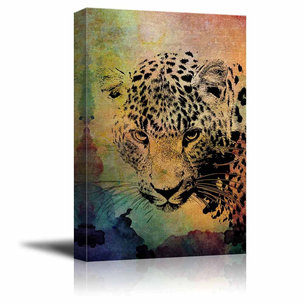 wall26 - Animal Theme Canvas Wall Art - A Leopard on Vintage Abstract ...