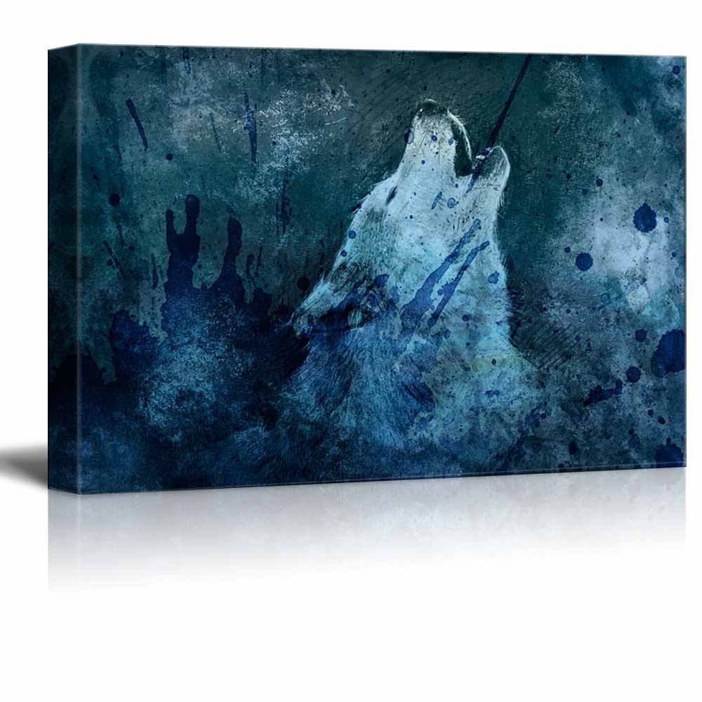 wall26 - Animal Theme Canvas Wall Art - Howling Wolf on Vintage ...