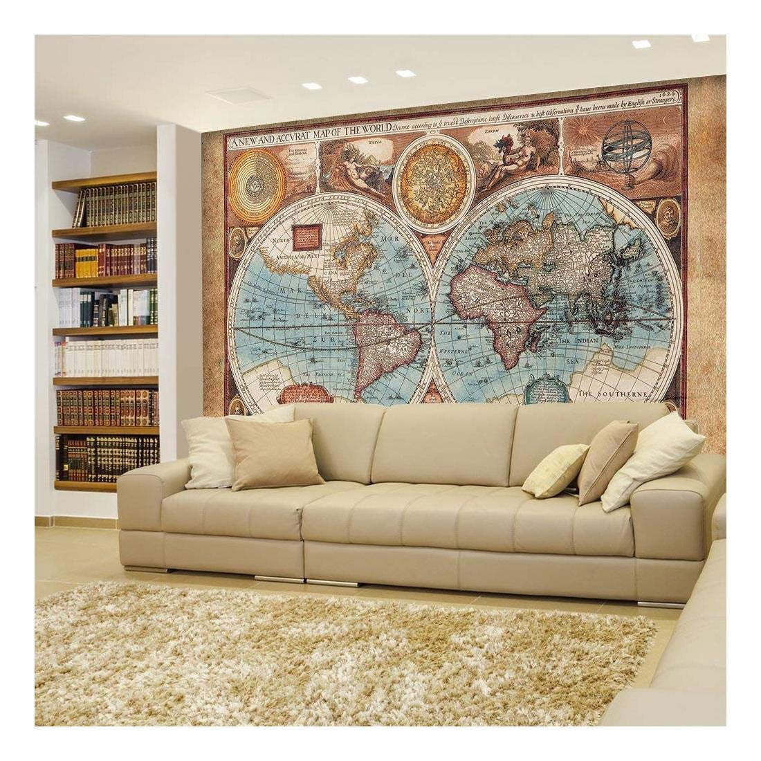 wall26 - Antique Illustrated Map of The World - Two Sphere Projection ...