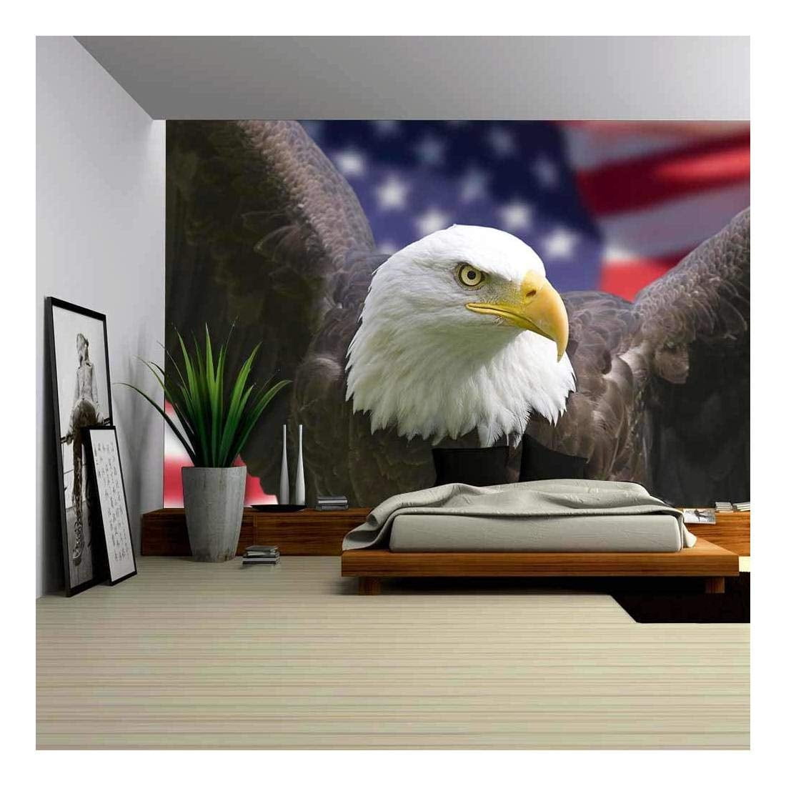 wall26 - Bald Eagle with American Flag, Focus on Head (Clipping Path ...