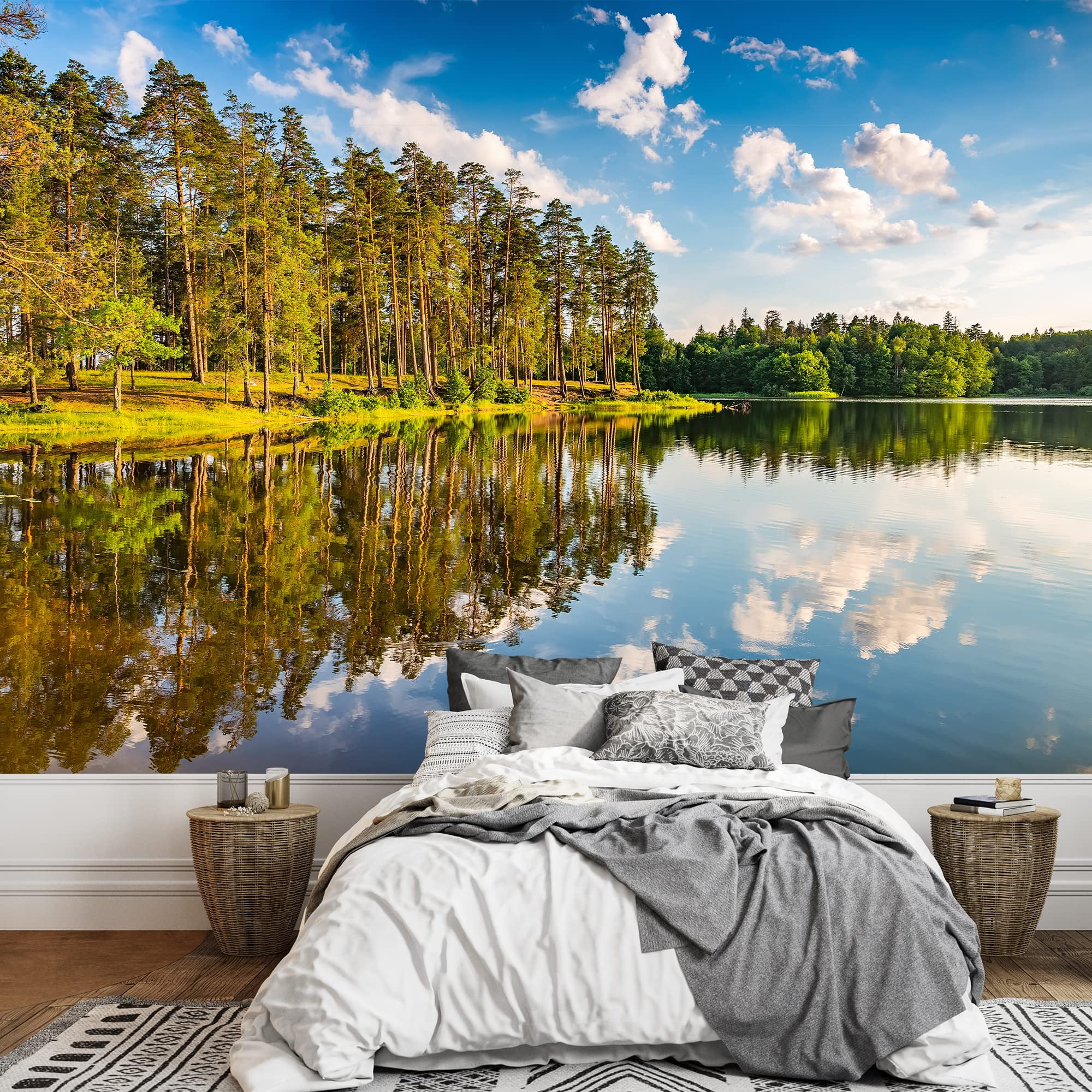 wall26 - Beautiful Forest Lake at Sunset - Removable Wall Mural | Self ...