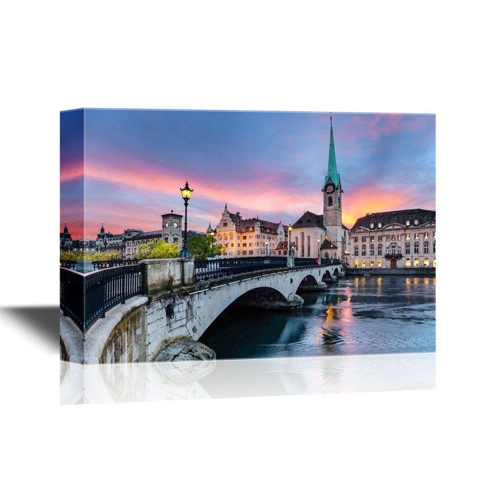 wall26 - Bridge Canvas Wall Art - Zurich Capital of Switzerland During ...