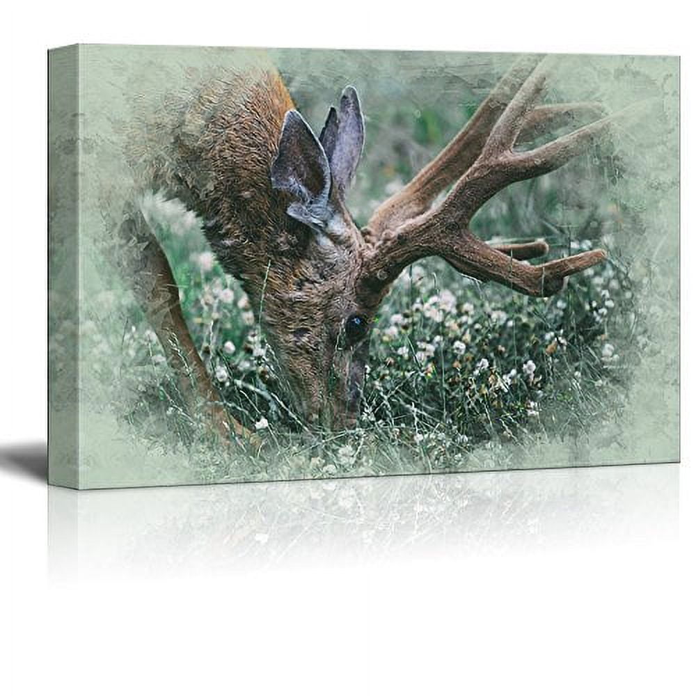 wall26 - Canvas Print Landscape Wall Art - Buck Casually Grazing on The ...
