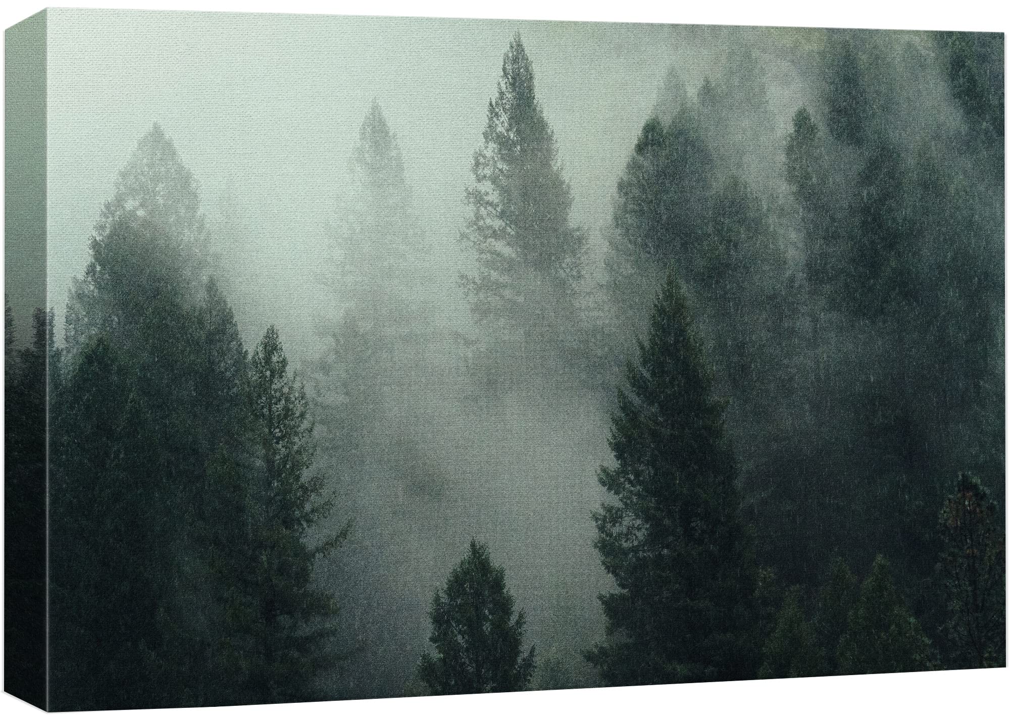 wall26 Canvas Print Wall Art Aerial View of Foggy Pine Tree Forest Nature Wilderness Photography ...