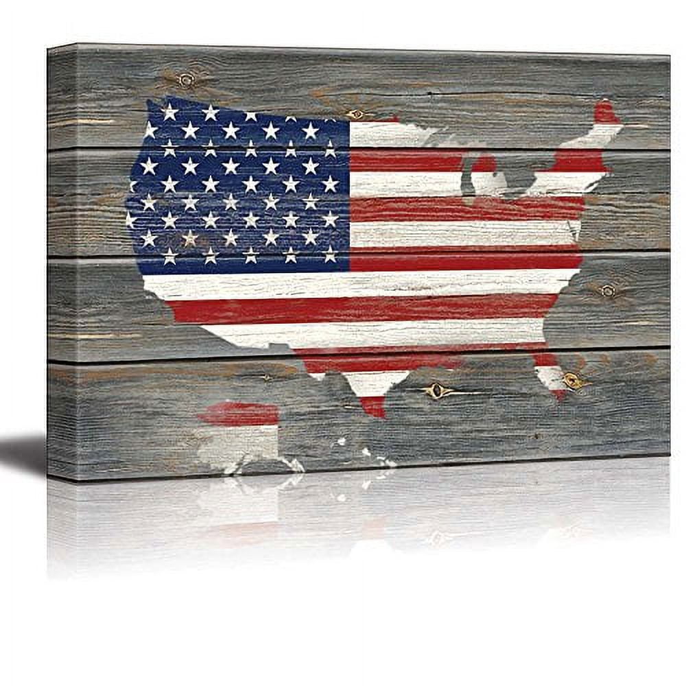 wall26 Canvas Print Wall Art American Flag Over United States Map on ...