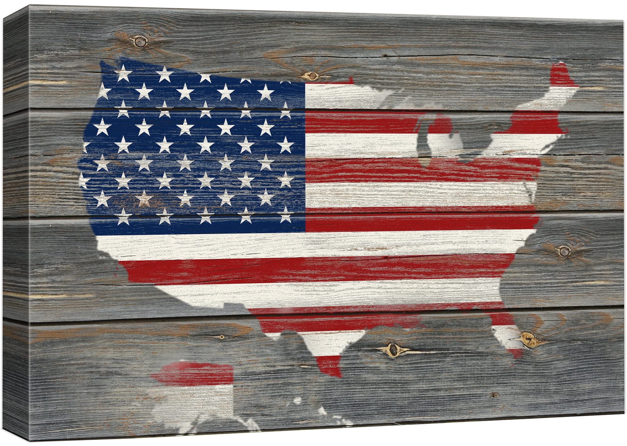 wall26 Canvas Print Wall Art American Flag Over United States Map on ...