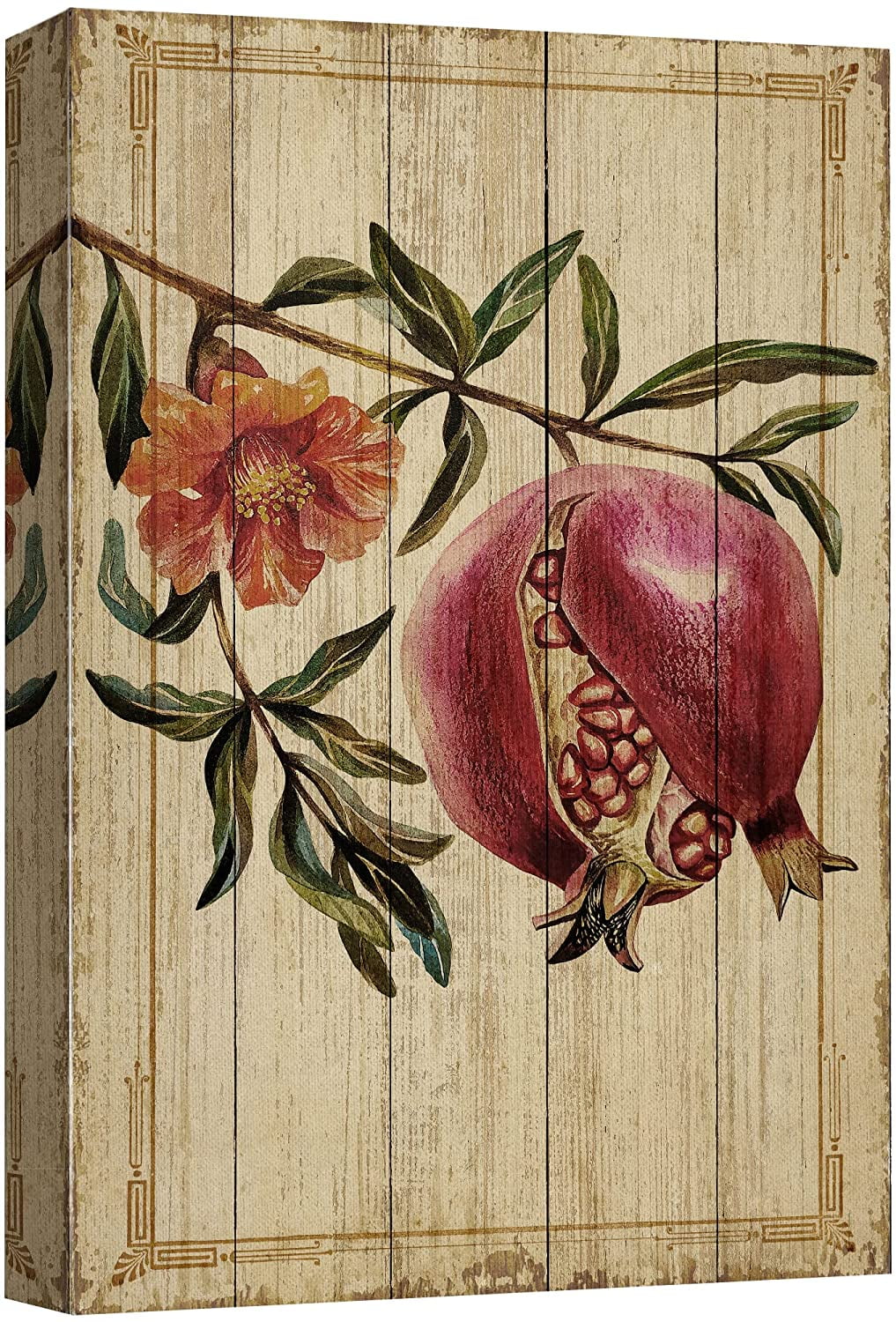 wall26 Canvas Print Wall Art Antique Wood Panel Pomegranate Flower ...